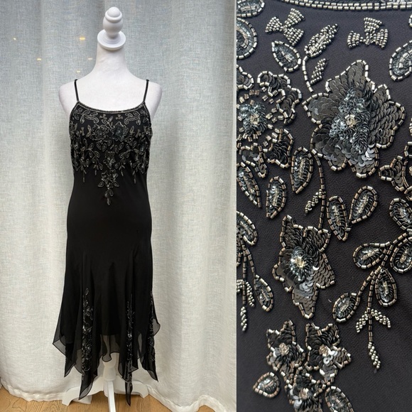 J Kara | Dresses | Jkara New York Black Y2k Beaded Floral Silk Bias ...